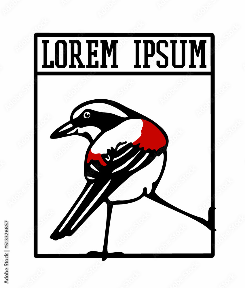 Vector card with hand drawn cute curious little bird with red wings in ...