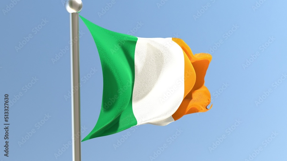Irish flag on flagpole. Ireland flag fluttering in the wind. Stock ...