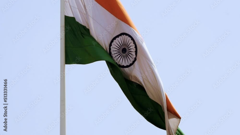 India flag flying high at Connaught Place with pride in blue sky, India ...