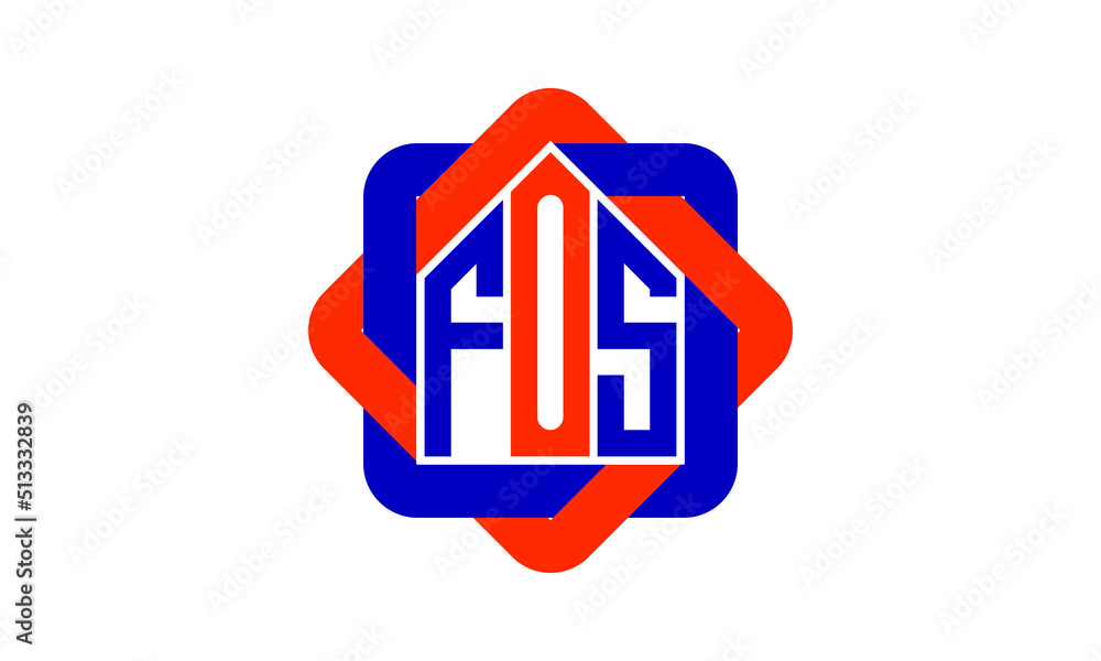 FOS three letter real estate logo with home icon logo design vector ...