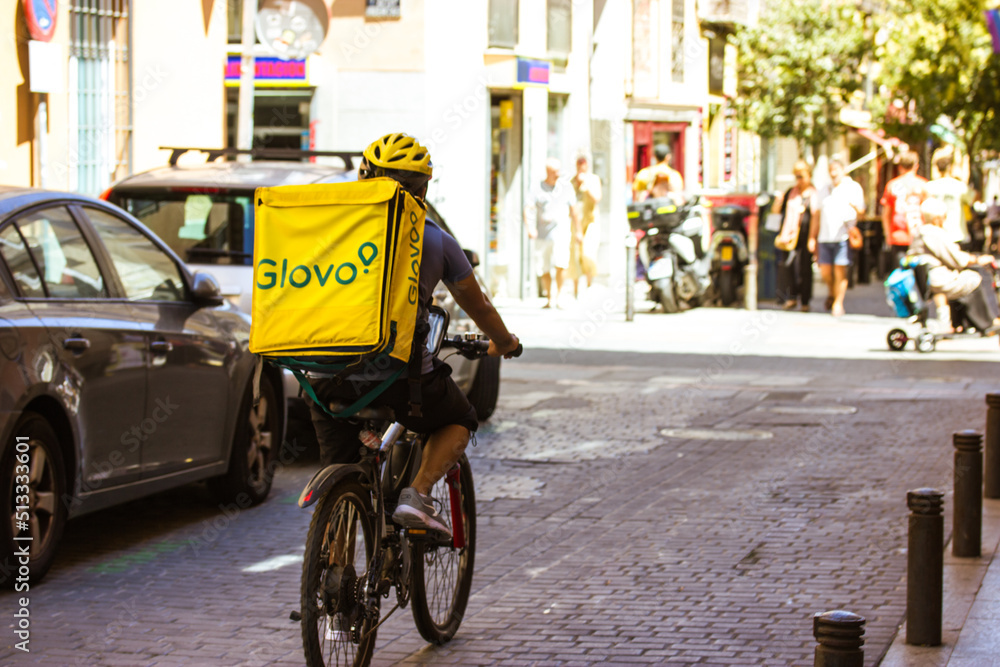 Madrid Spain June 1 2022 Glovo Courier A Cyclist Delivery Man With