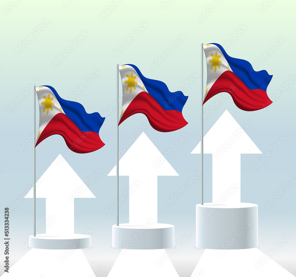 Philippines flag. The country is in an uptrend. Waving flagpole in ...