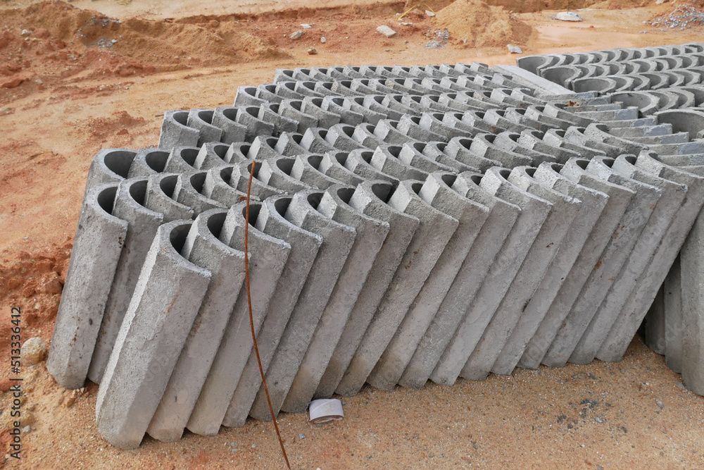 SELANGOR, MALAYSIA -JULY 5, 2021: U shape precast drain at the ...