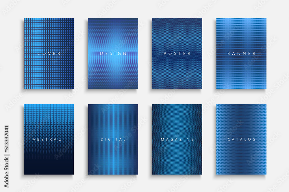 Collection of blue halftone covers, templates, backgrounds, placards ...