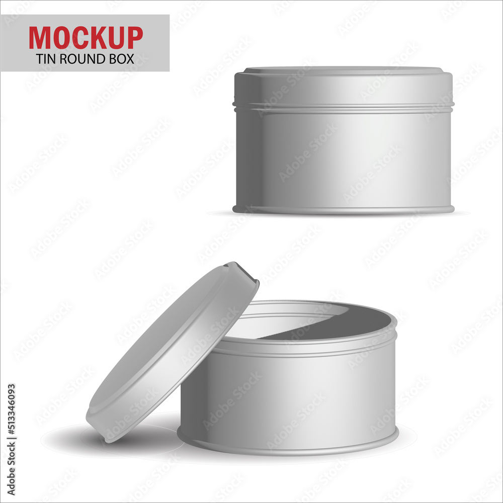 Round white metallic tin round box. Container for dry products - tea ...