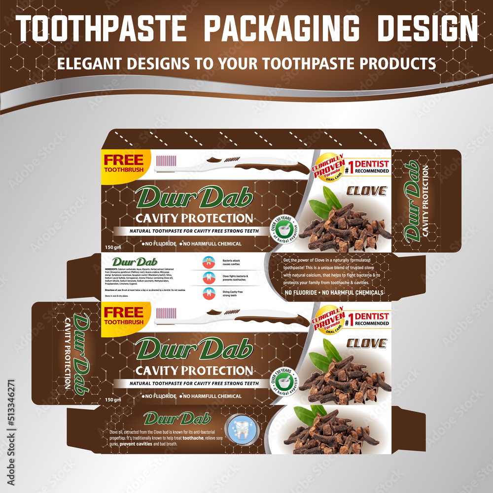 Clove Toothpaste Box Packaging Design (Brown) Stock Vector | Adobe Stock