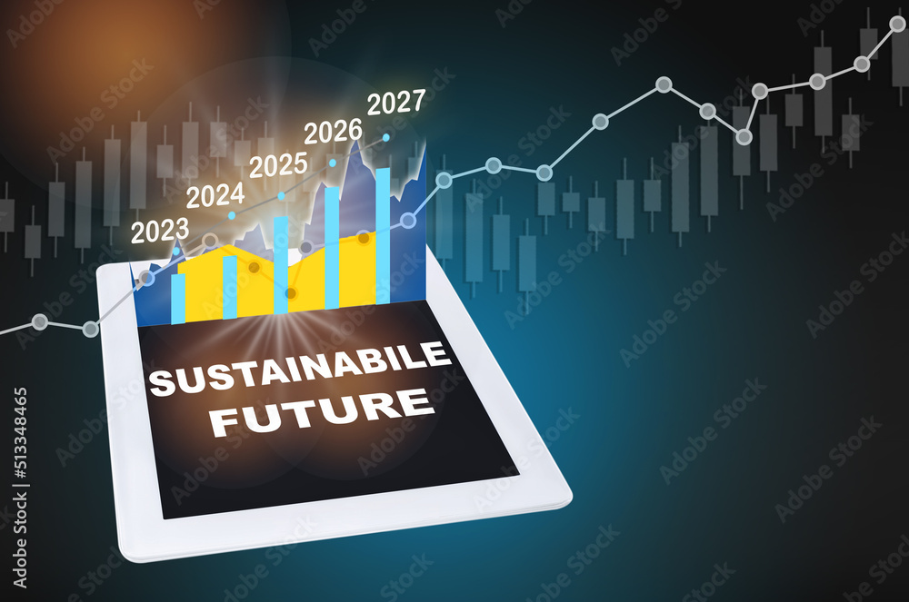 Sustainable future and new year growth graph on computer tablet ...