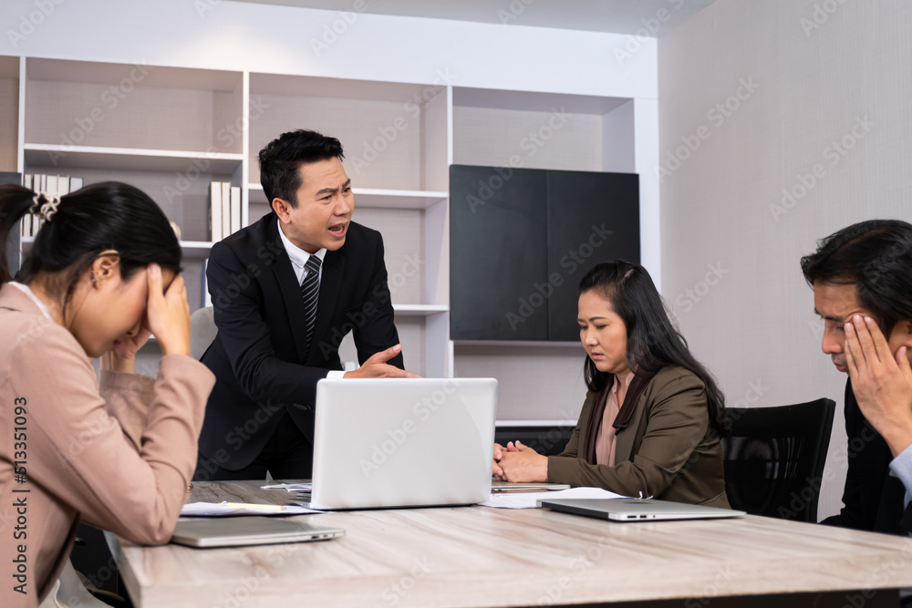 Asian men manager scold and angry with their employee inside of office ...