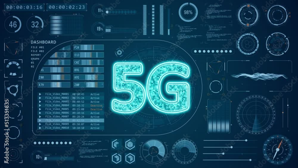 Motion graphic of Blue digital 5G logo with head up display ( HUD ...