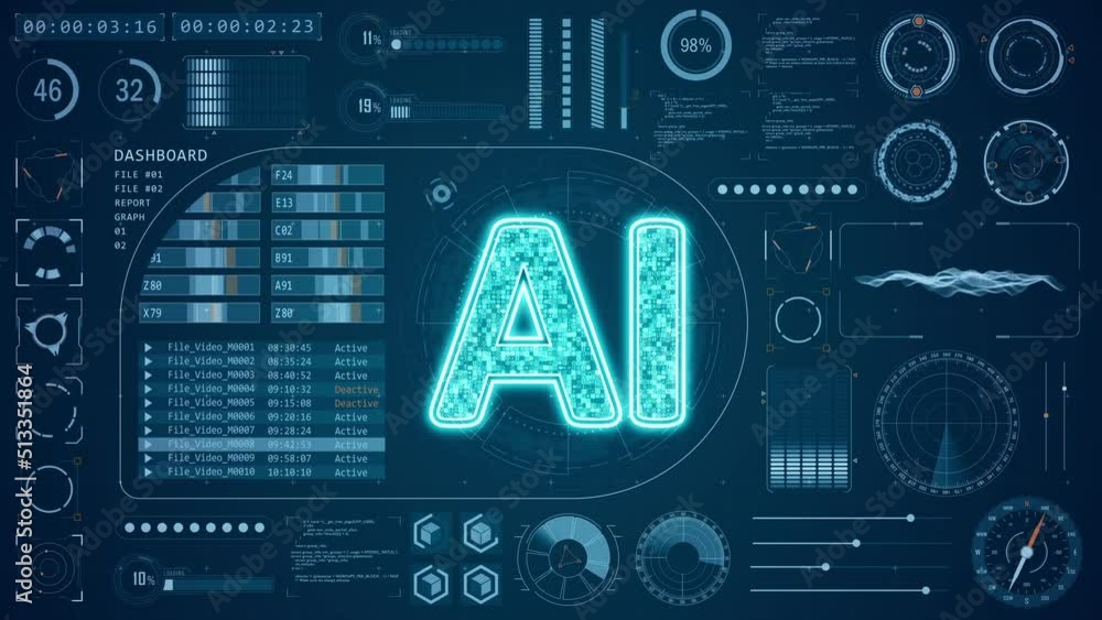 Motion graphic of Blue digital AI logo with head up display ( HUD ...