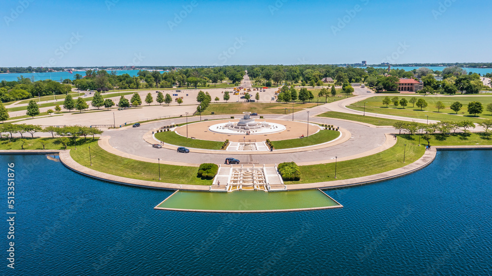 An aerial view of James Scott Memorial Fountain at Belle Isle Park, in ...