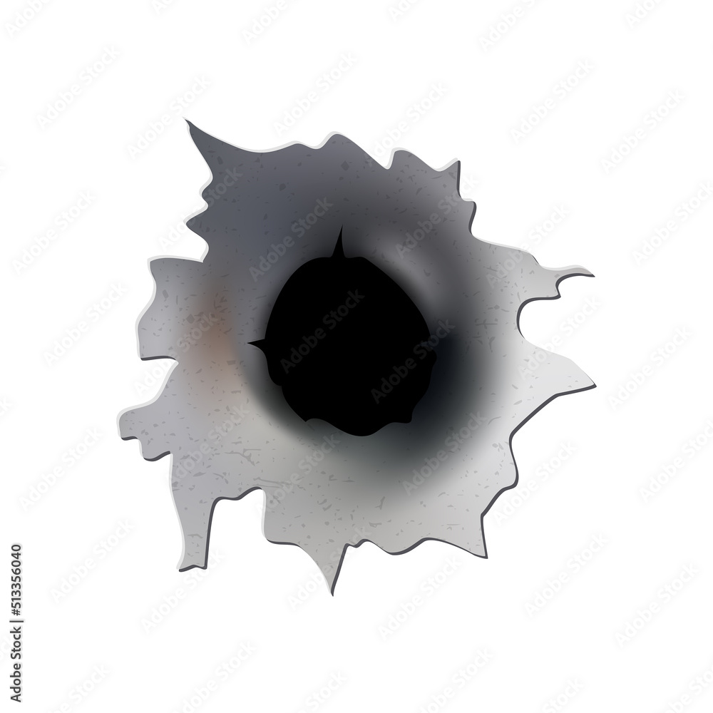 Bullet holes of gun or pistol. Shoot in metal single and double hole ...