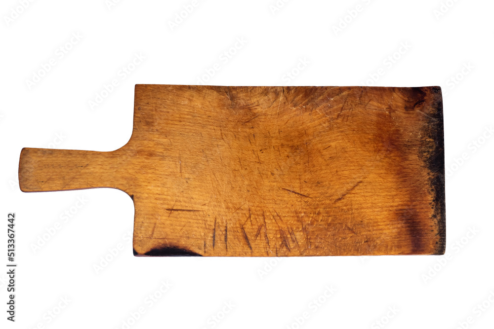 Old chopping board isolated on white background. Wooden cutting board ...