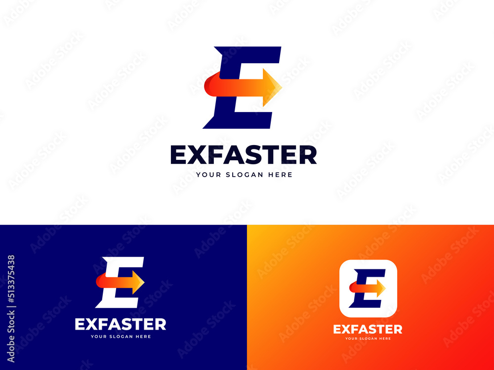 Letter E logo set with arrow icon element geometric gradient graphic ...