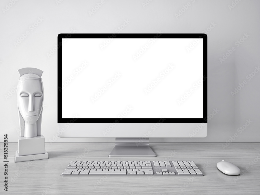 3d rendering mockup template of blank white screen of computer. Stock ...