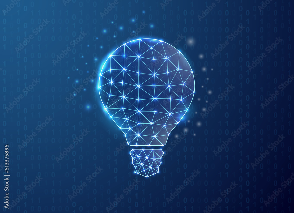 Light bulb polygonal symbol with binary code background. Idea concept ...