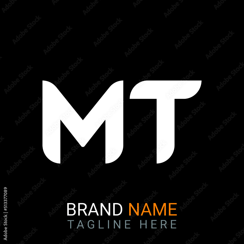 Mt Letter Logo design. black background. Stock Vector | Adobe Stock