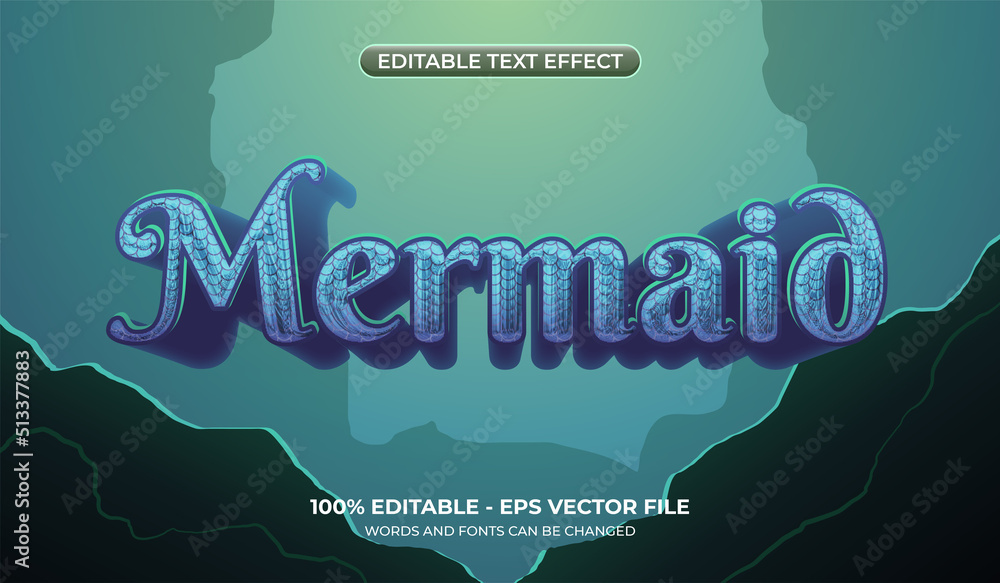 Mermaid text effect. Editable underwater text effect with fish scales ...