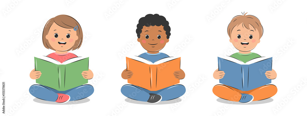Diverse Children Reading Clip Art