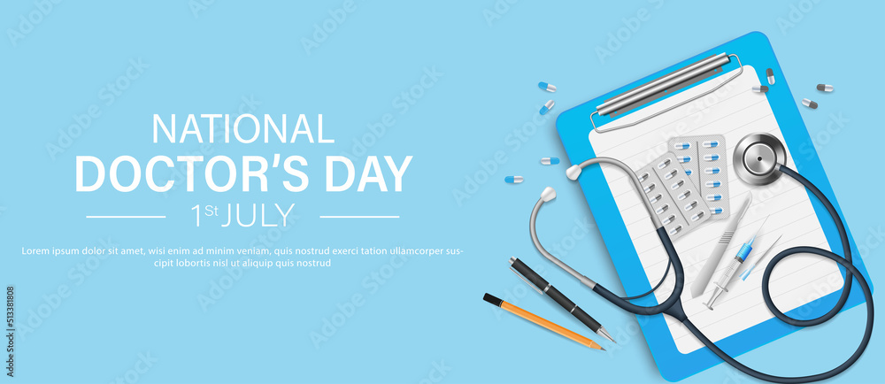 National doctor's day banner template design with stethoscope and ...
