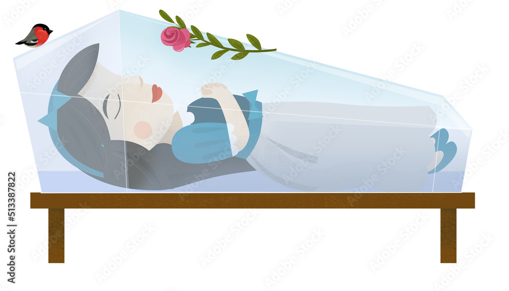 cartoon scene with princess sleeping and dwarfs illustration Stock ...