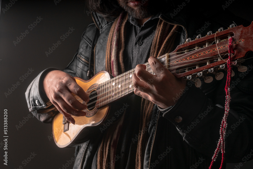 Musico andino con instrumentos musicales del Perú Stock Photo | Adobe Stock