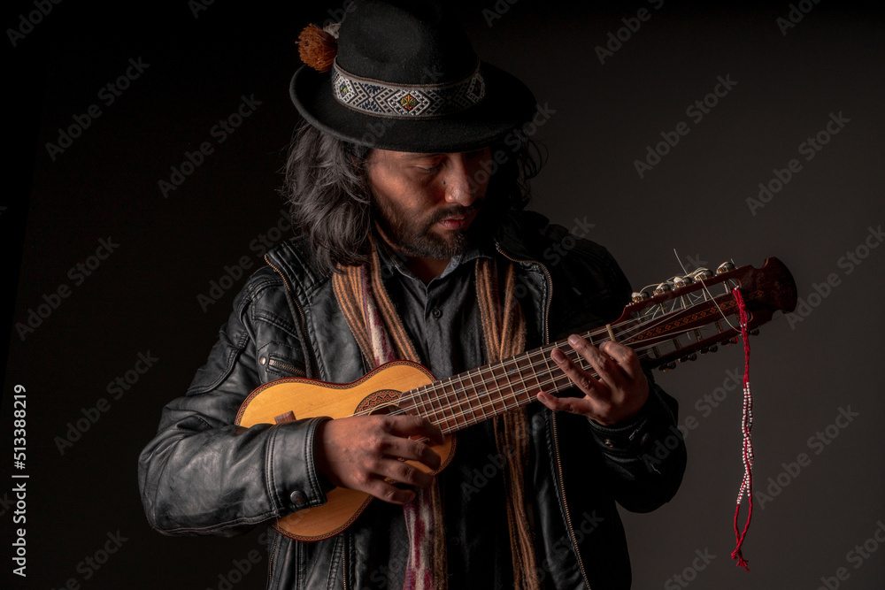 Musico andino con instrumentos musicales del Perú Stock Photo | Adobe Stock