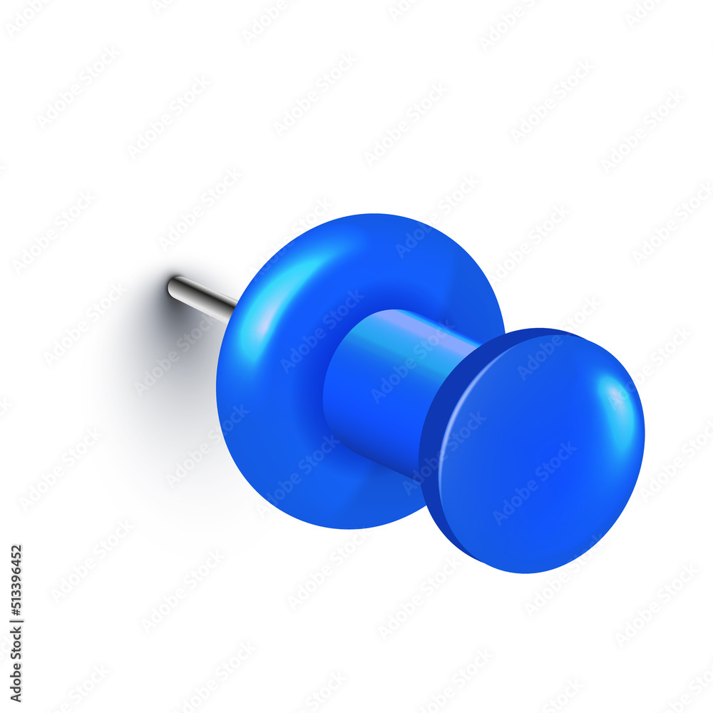 Realistic blue push pin. Board tack isolated on white background ...