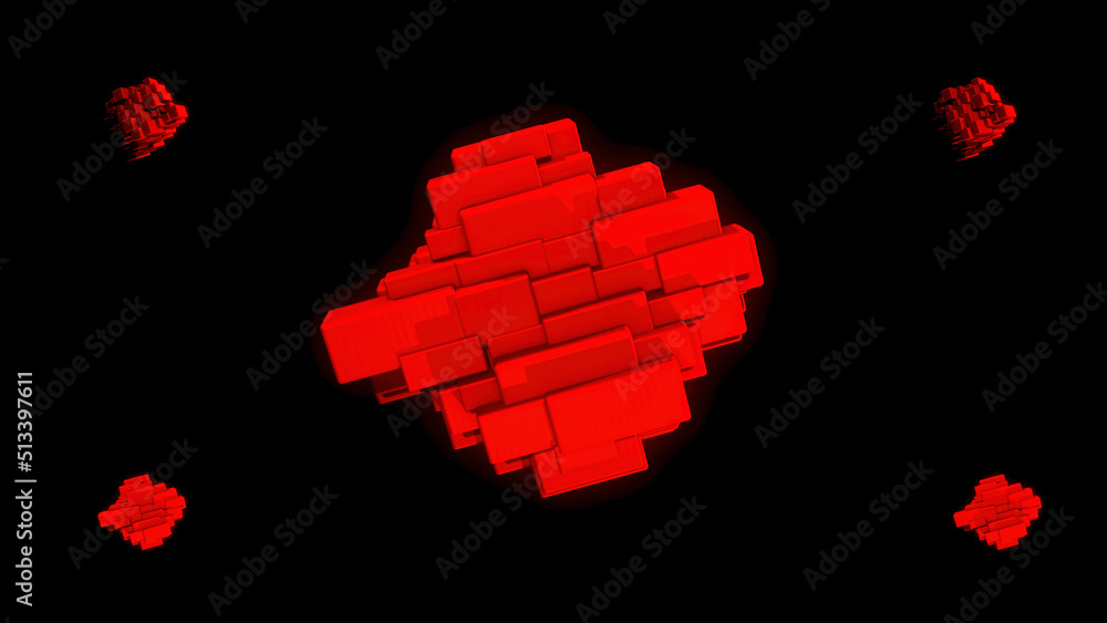 Abstract red geometric figures, big one in the center of the screen and ...