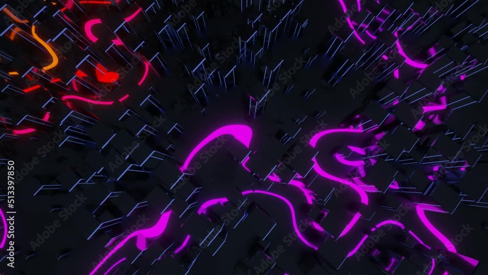 4k looped animation. Hi tech pattern on plane surface, neon glow ...