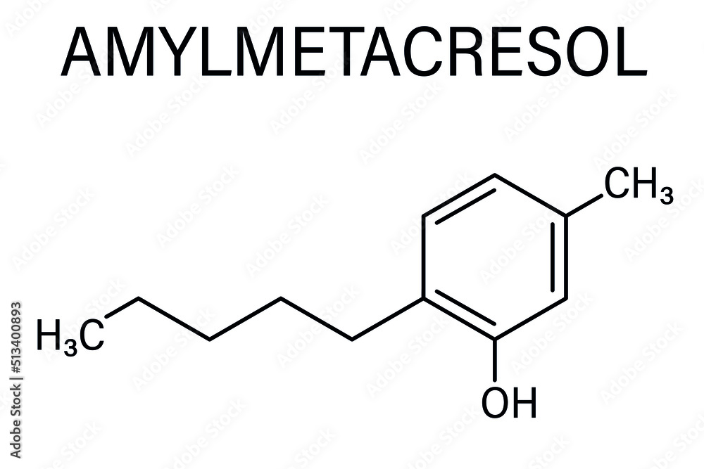 Amylmetacresol antiseptic drug molecule. Used in lozenges to treat sore ...