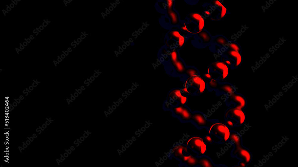 Abstract DNA double helix of dark red color rotating on black ...