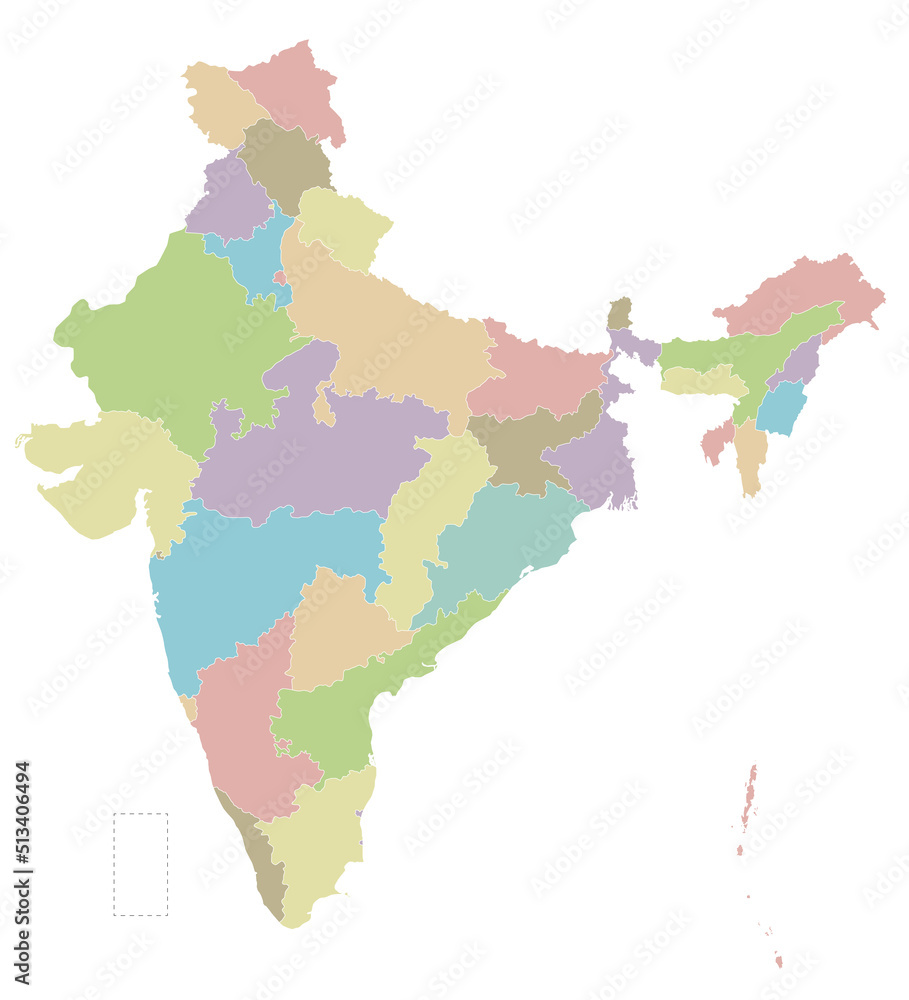 Vector blank map of India with states and territories and ...