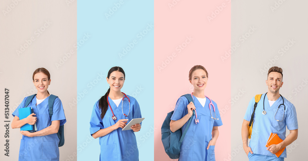 Set of medical students on colorful background Stock Photo | Adobe Stock