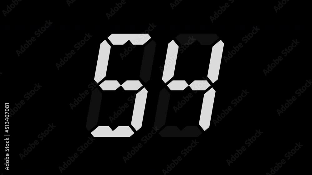 Digital timer from 60 to zero seconds. Backward counting clock. One ...