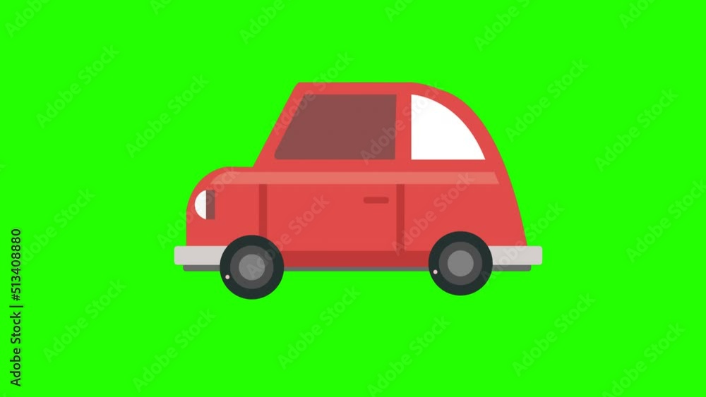 Video animation of a red moving car on a green background. Cute 2d ...