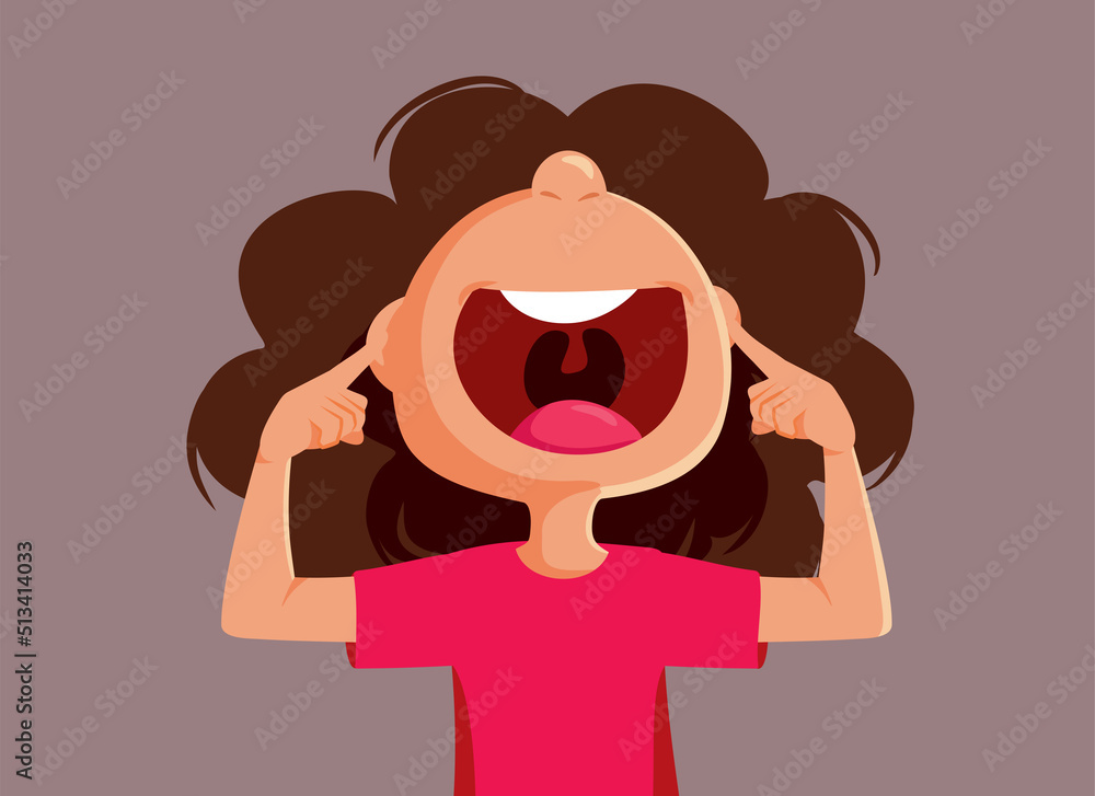 Girl Screaming Covering her Ears Vector Cartoon Illustration. Little ...