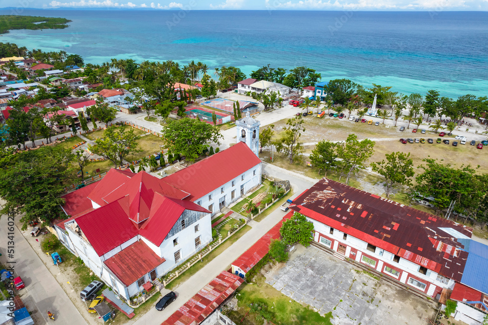Anda, Bohol, Philippines - Aerial of the beachfront and the church ...