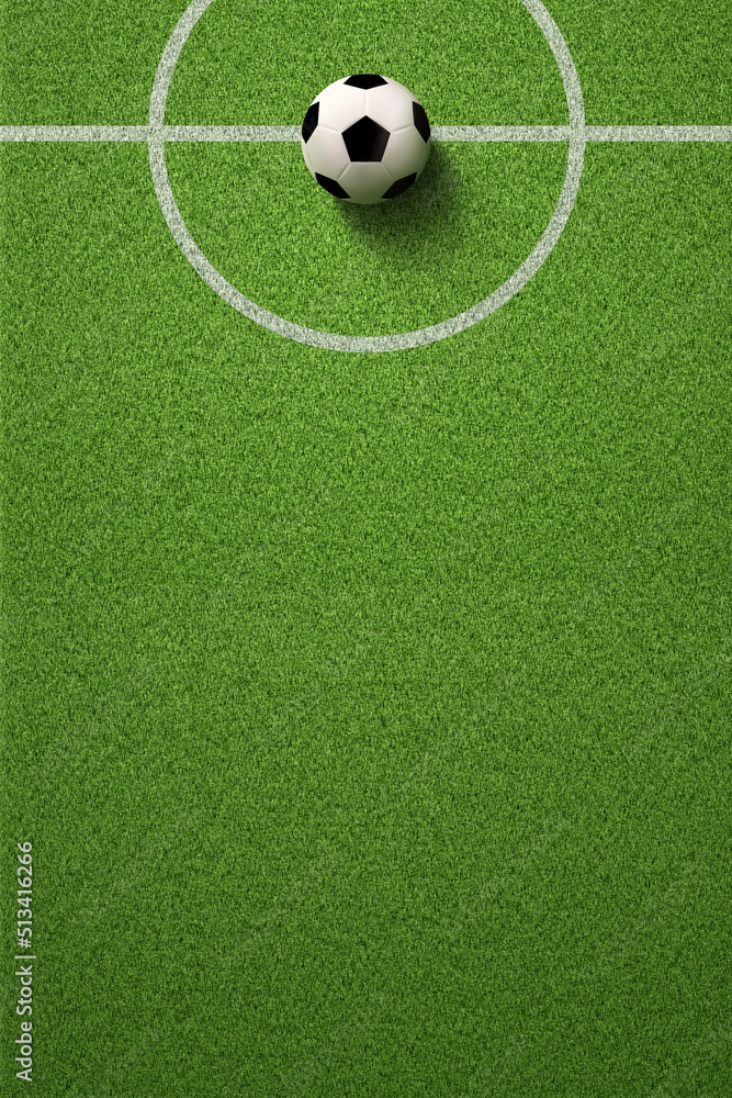 Soccer field or Football field with soccer ball on green grass ...