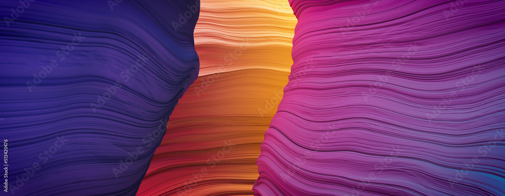 Abstract 3D Render with Natural, Rippled Forms. Contemporary Purple and ...