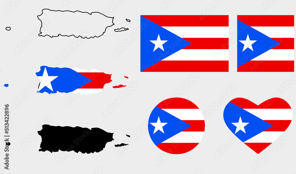 Commonwealth of Puerto Rico map flag icon set Stock Vector | Adobe Stock