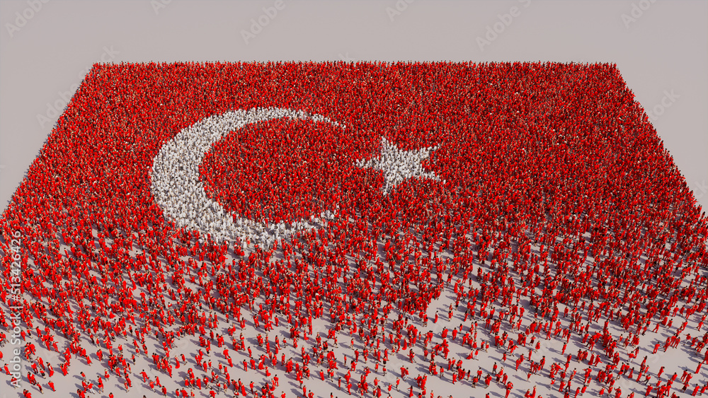 Turkish Flag formed from a Crowd of People. Banner of Turkey on White ...