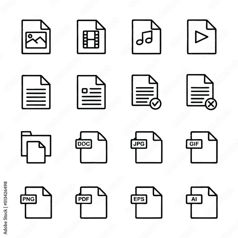 colorful set of file type icons. file format icon set in color, files ...