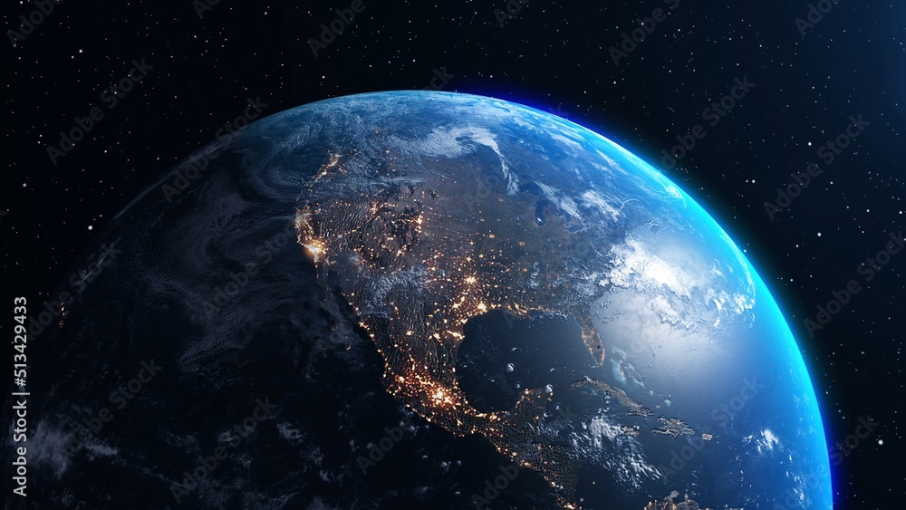 Naklejka Planet earth with realistic geography surface and orbital 3D ...