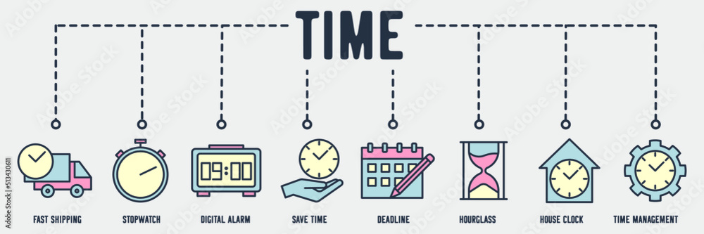Time banner web icon. fast shipping, stopwatch, digital alarm, save ...