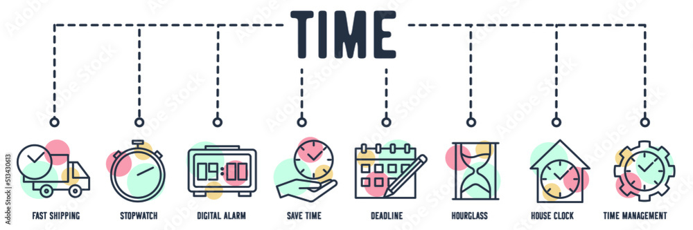 Time banner web icon. fast shipping, stopwatch, digital alarm, save ...