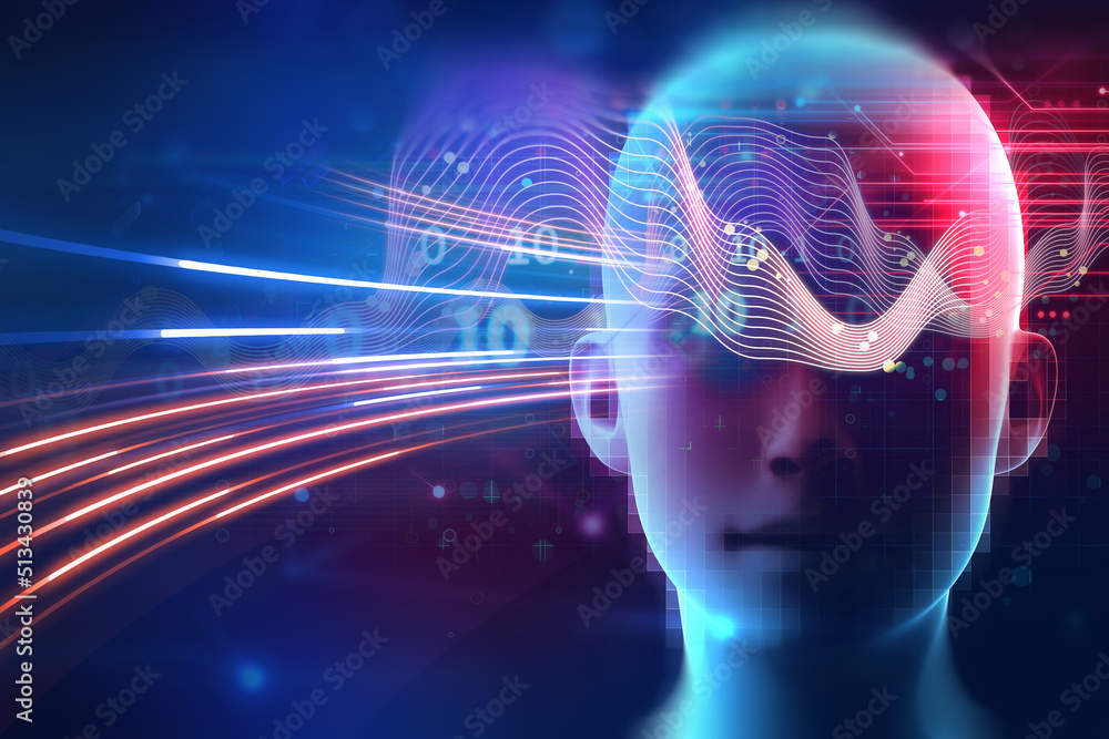 silhouette of virtual human on brain delta wave form 3d illustration ...