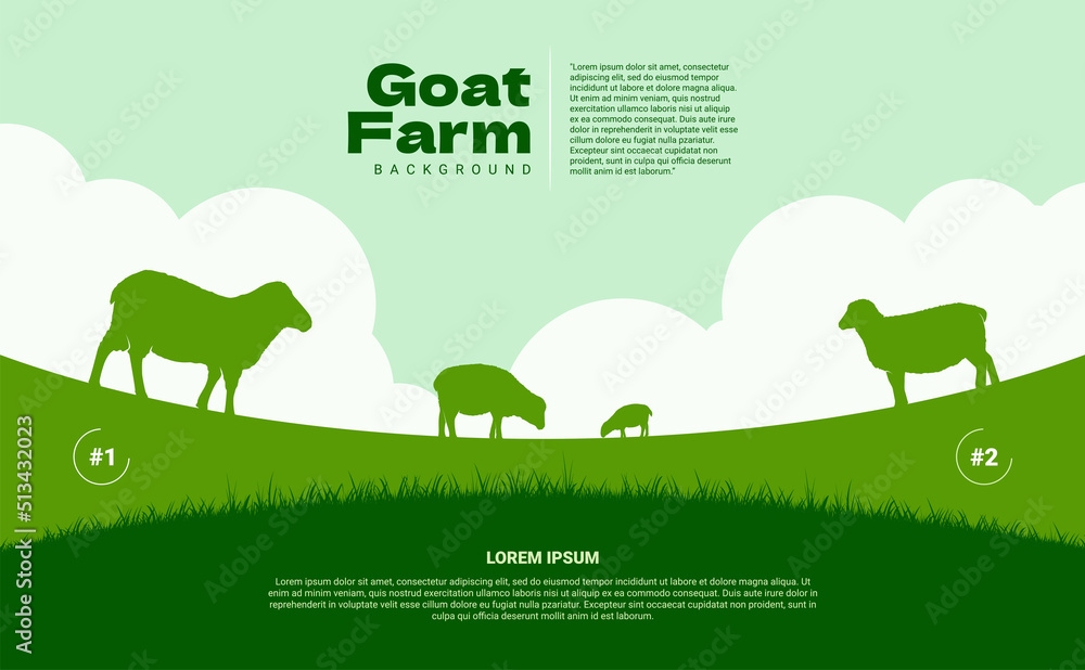 sheep goat farm vector flat silhouette background for brochure poster ...