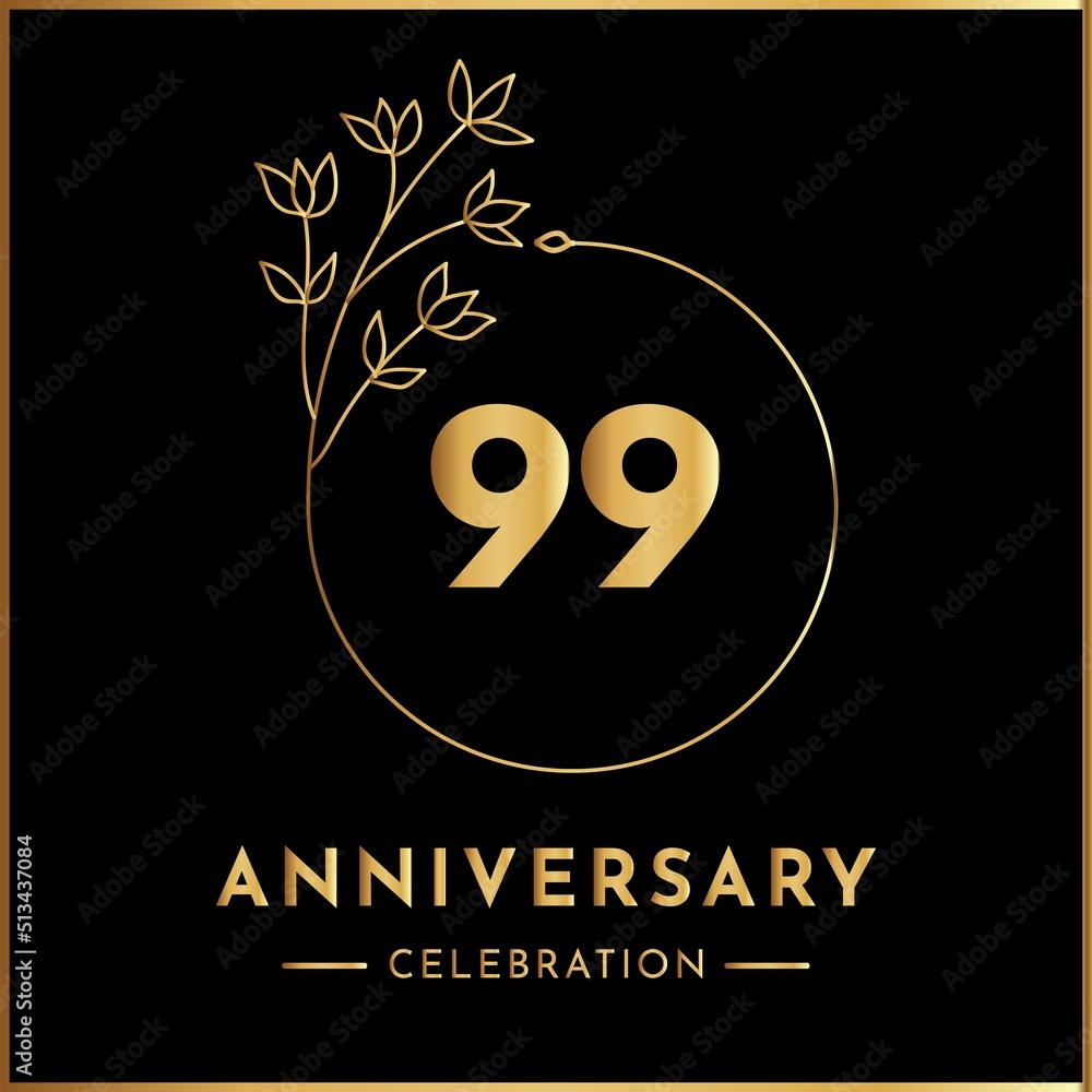 99 years anniversary celebration with golden floral frame isolated on ...