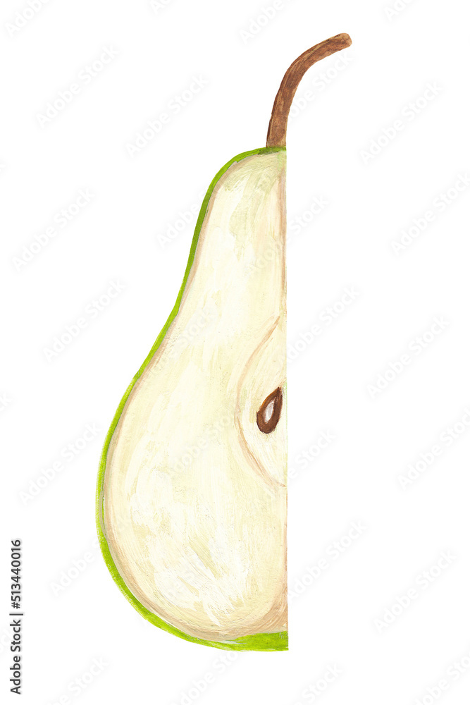 quarter of a pear vertically sliced - realistic drawing hand drawn and ...